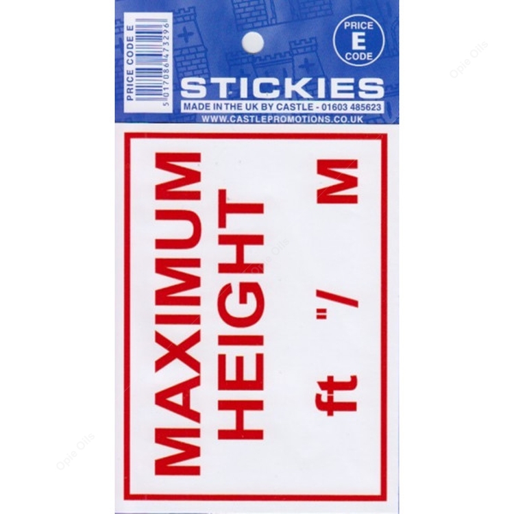 Maximum Height Self Adhesive Outside Vinyl Sticker - Castle Promotions